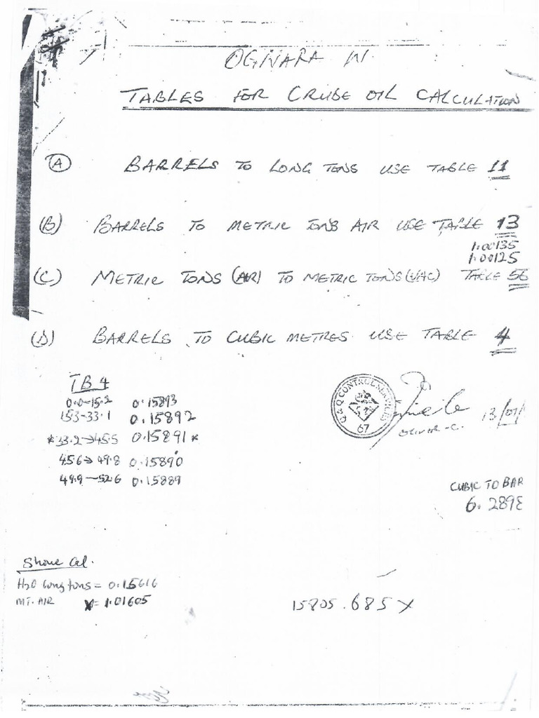 Table For Crude Oil Calculation 1 | PDF