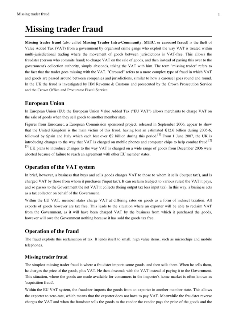 Missing Trader Fraud VAT | PDF | Value Added Tax | Government Finances