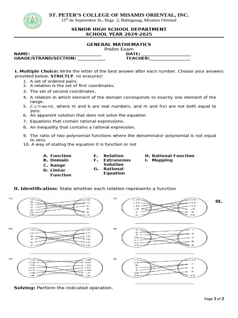 Gen Math Prelim | PDF