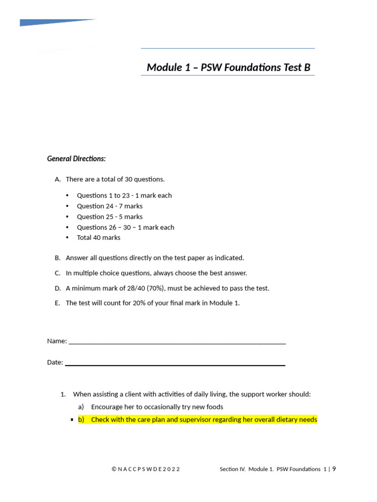 IV-2 Test - Module 1 PSW Foundations (B) | PDF