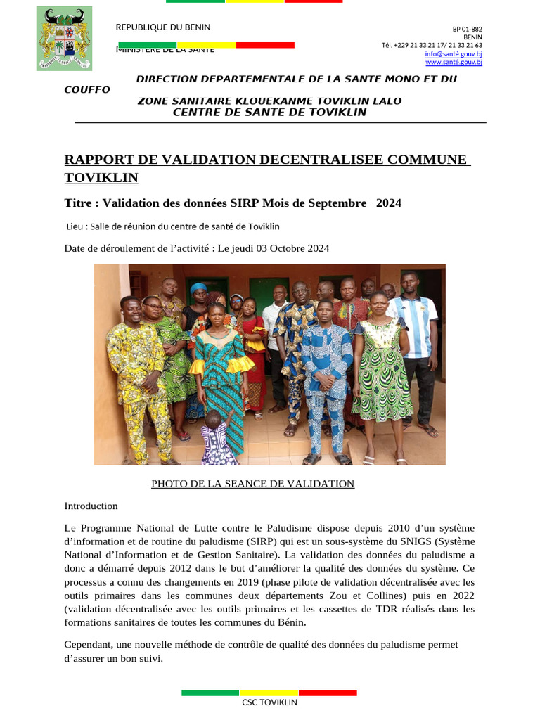 Rapport de Validation Des Donnees Sirp Toviklin Septembre 2024 | PDF