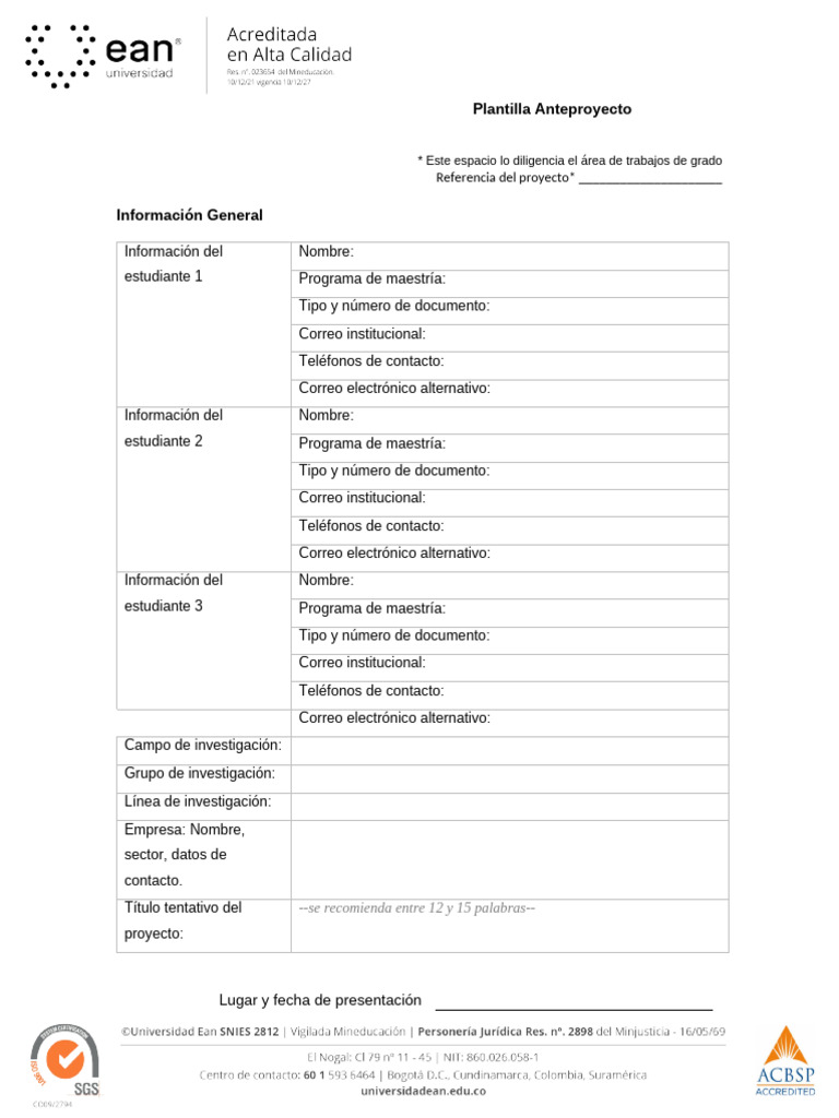 Plantilla Anteproyecto | PDF | Business | Negocios