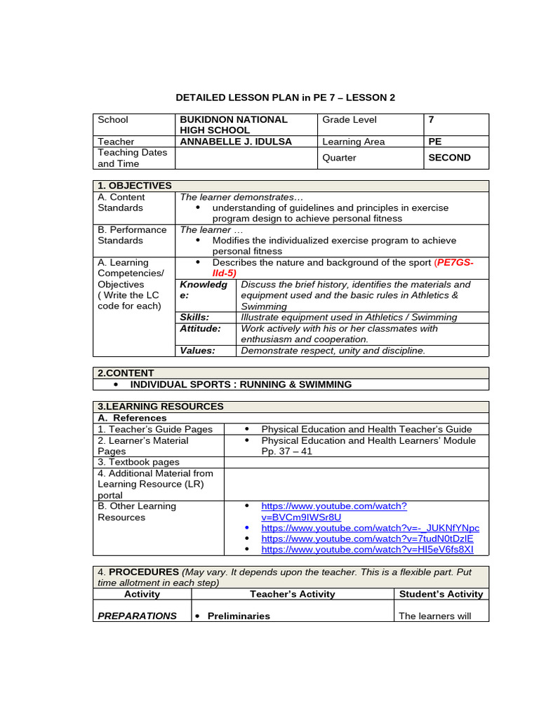 Pe Grade 7 - Lesson 2 - Athletics (Day 1) | PDF
