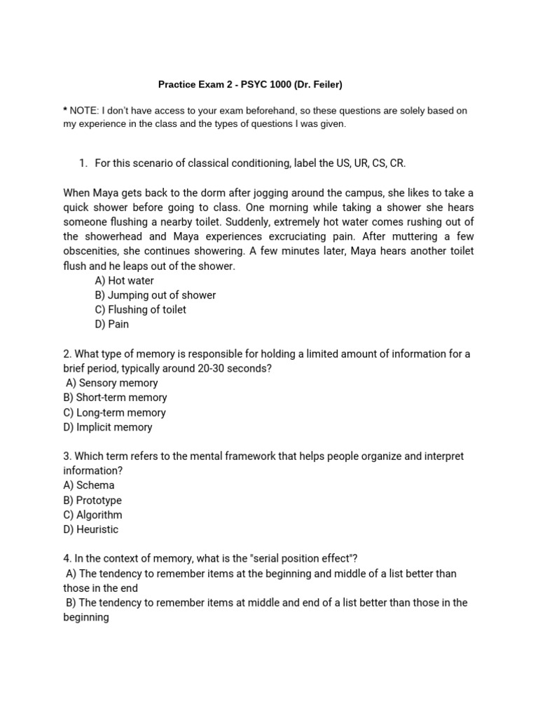 PSYC 1000 - Practice Exam #2 | PDF