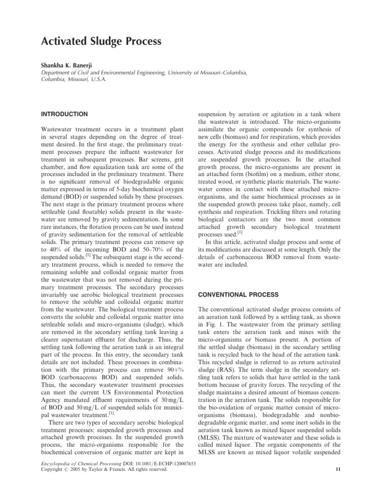 Activated Sludge Process | PDF