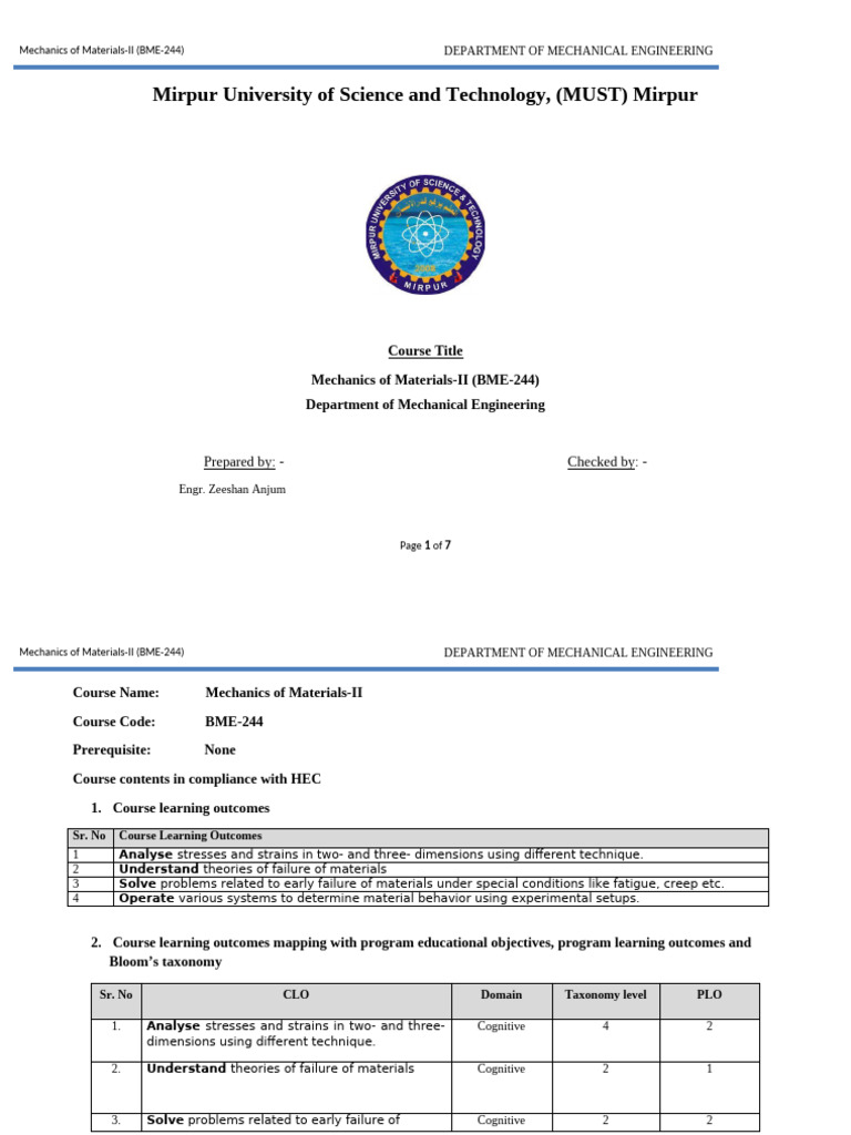 Sample - OBE Course Form | PDF | Engineering | Fatigue (Material)