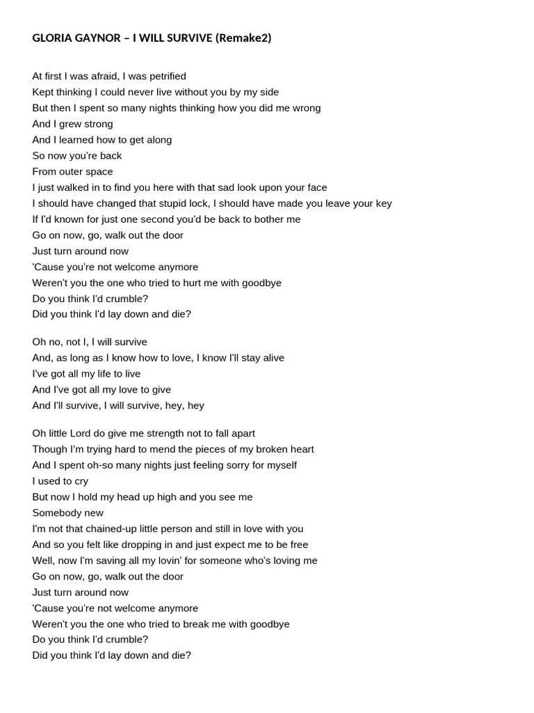 I Will Survive Lyrics Analysis | PDF | Poetry