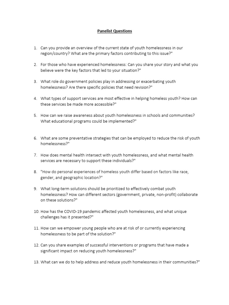 Youth Homelessness Questions | PDF | Social Science | Self-Improvement