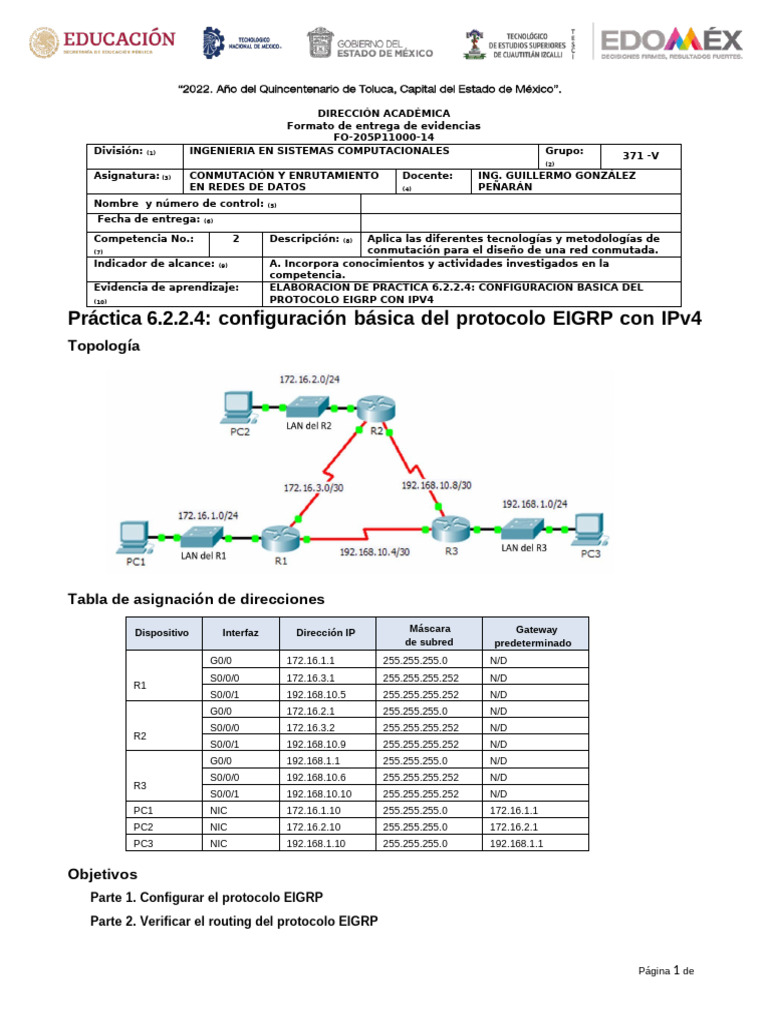 6.2.2.4 Packet Tracer - Configuring Basic EIGRP With IPv4 Instructions | PDF
