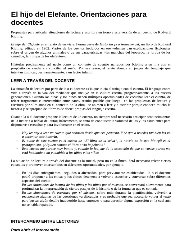 Estrategias De Lectura El Hijo Del Elefante Pdf Cuentos