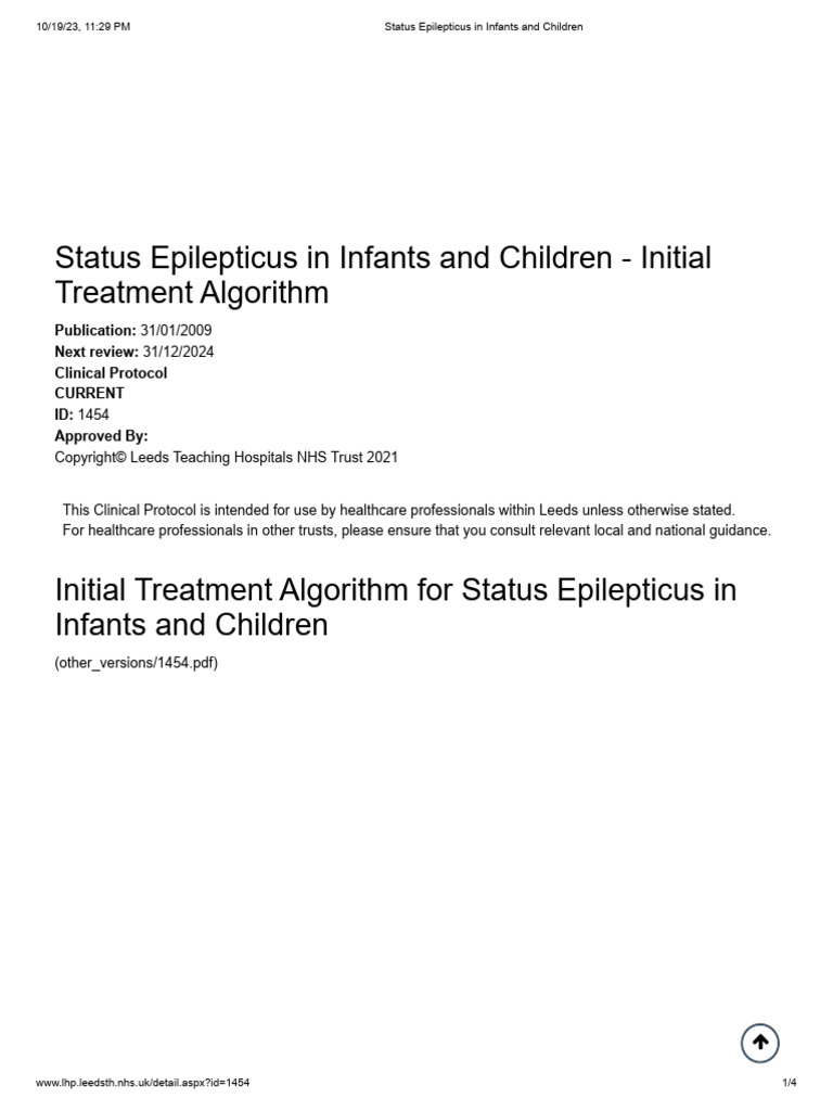 Status Epilepticus in Infants and Children | PDF
