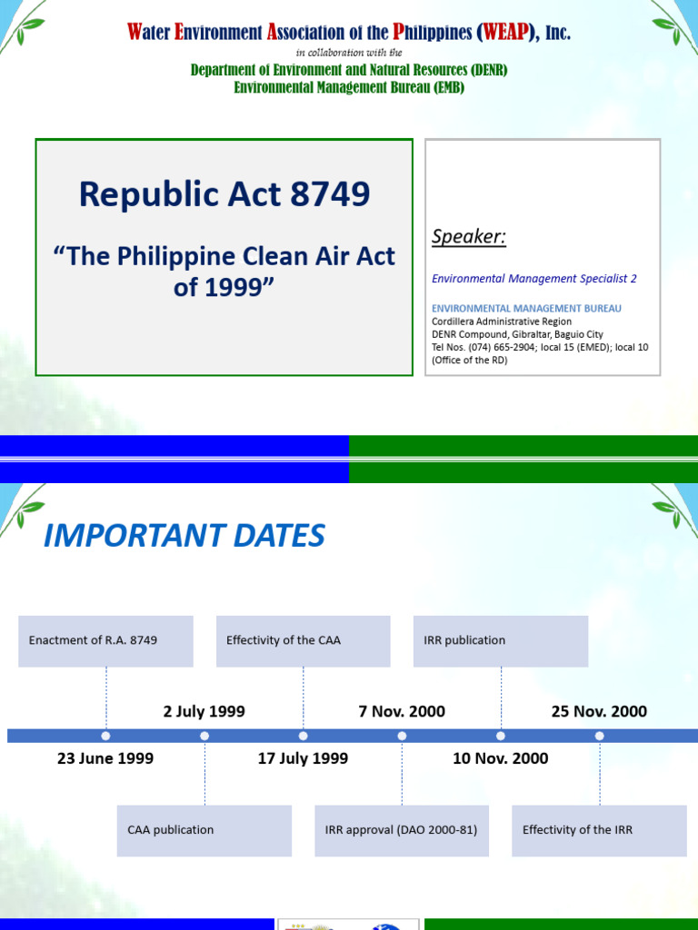 RA 8749 The Philippine Clean Air Act and Related DAOsMemo Circulars ...
