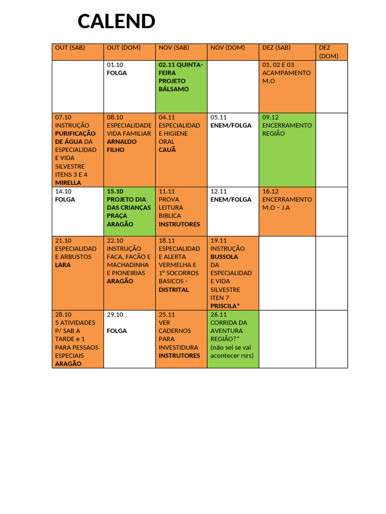 Calendario Final M.O | PDF
