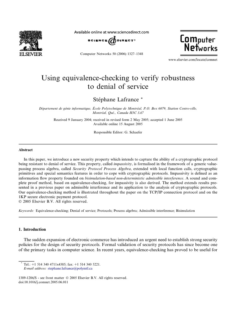Using Equivalence-Checking To Verify Robustness To Denial of Service | PDF