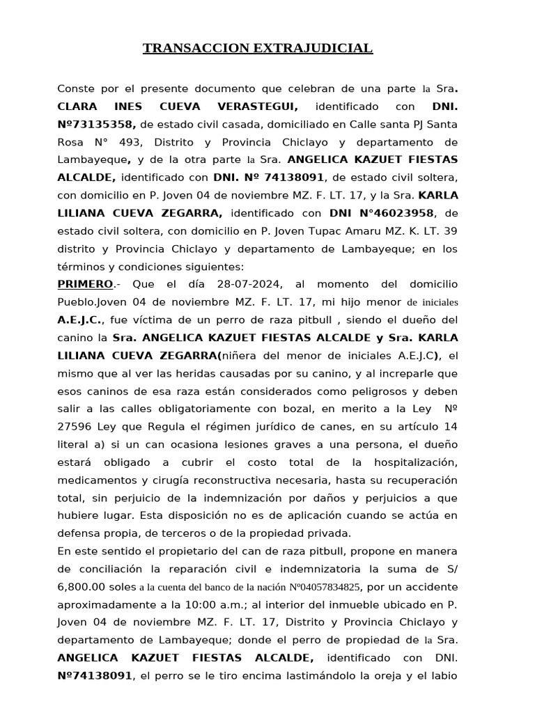 Transaccion Extrajudicial | PDF