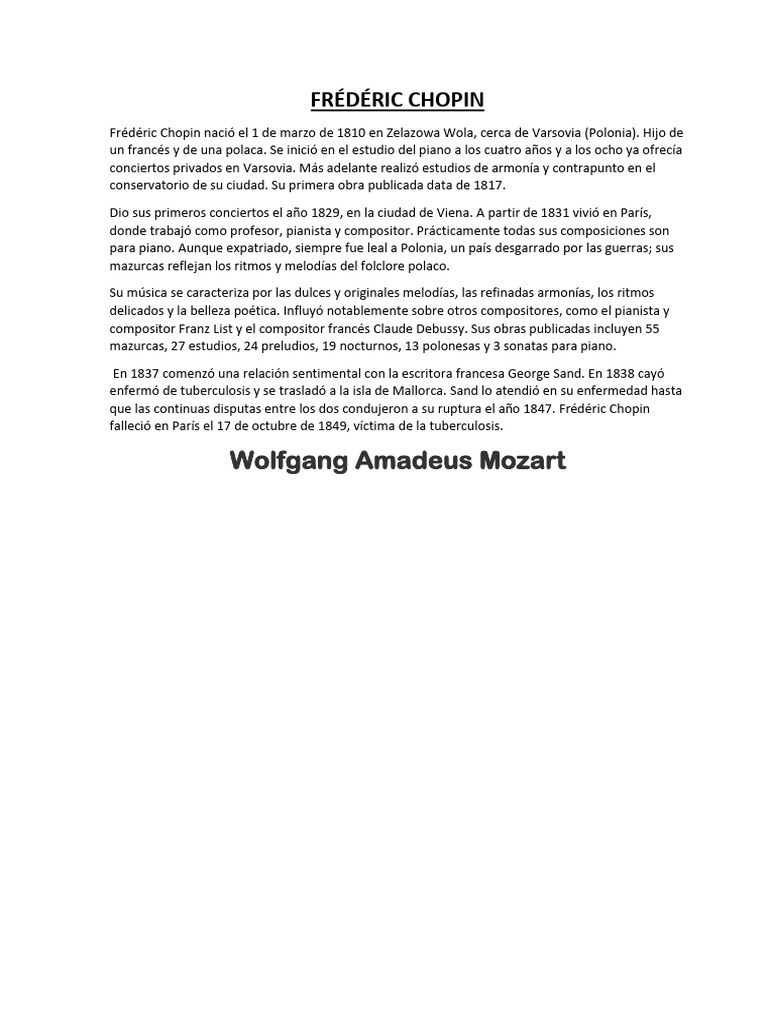 Biografia Frédéric Chopin | PDF