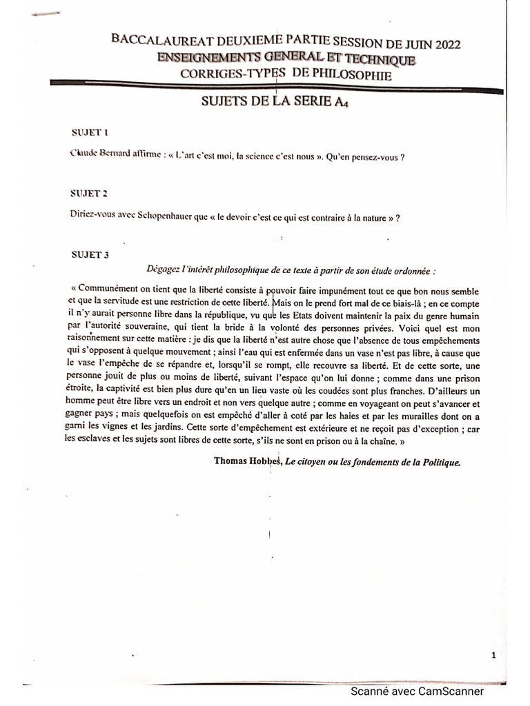 Corrigé Philo A4 Bac 2022 Togo | PDF
