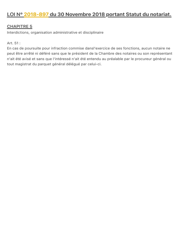 LOI #2018-897 Du 30 Novembre 2018 Portant Statut Du Notariat. | PDF
