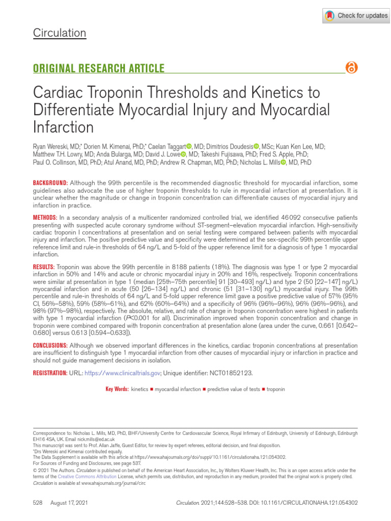 Wereski Et Al 2021 Cardiac Troponin Thresholds and Kinetics To ...