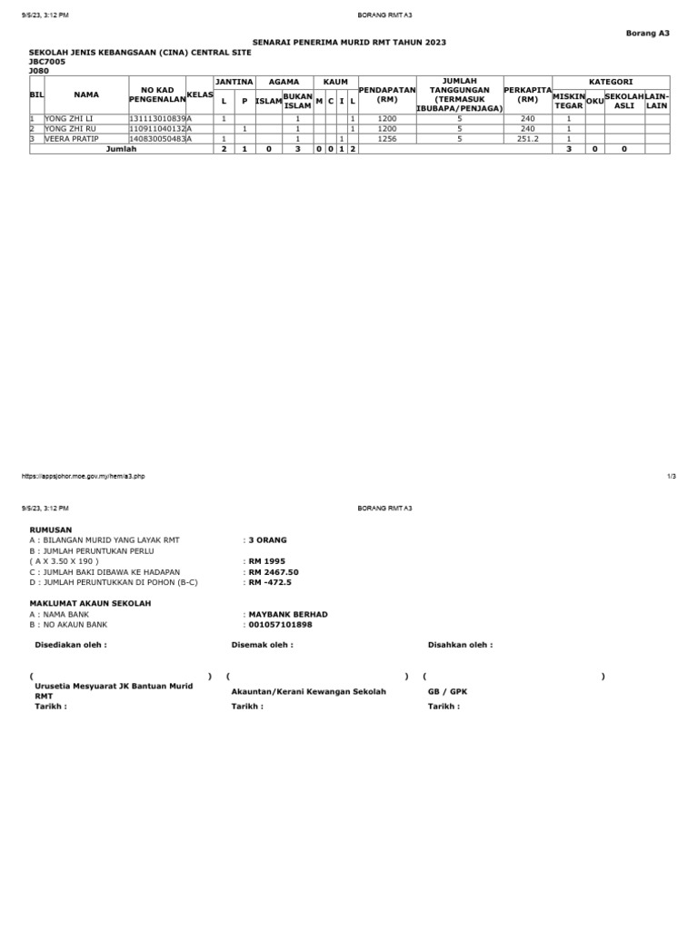 Borang RMT A3 05092023 | PDF