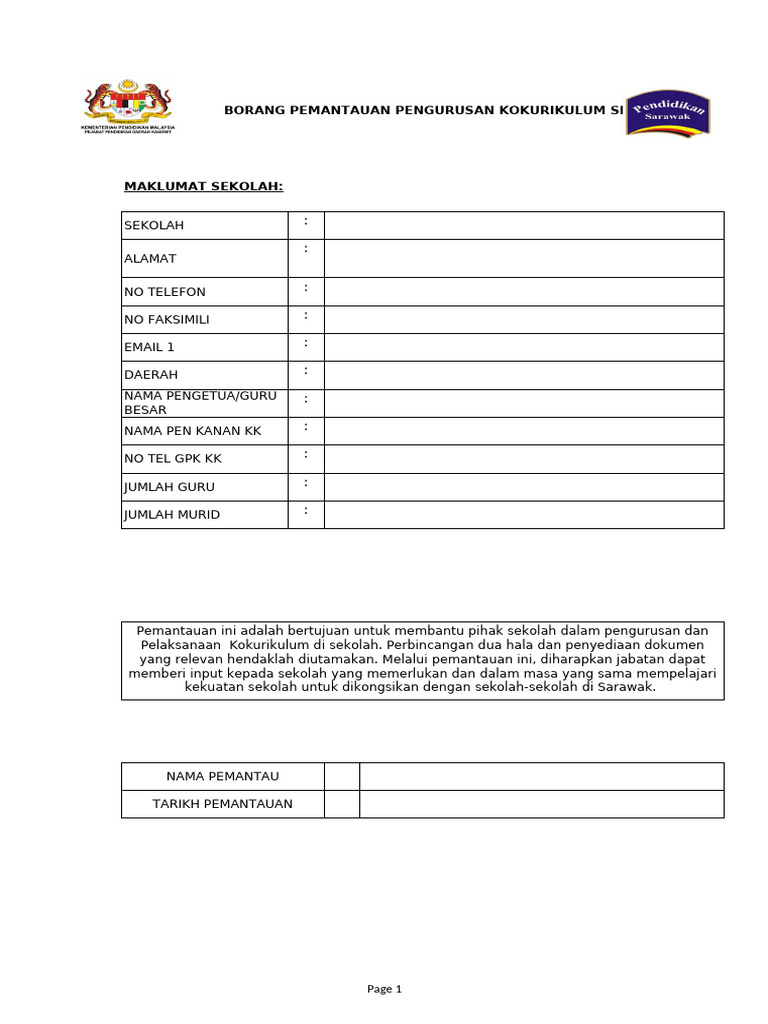 Borang Pemantauan KK | PDF