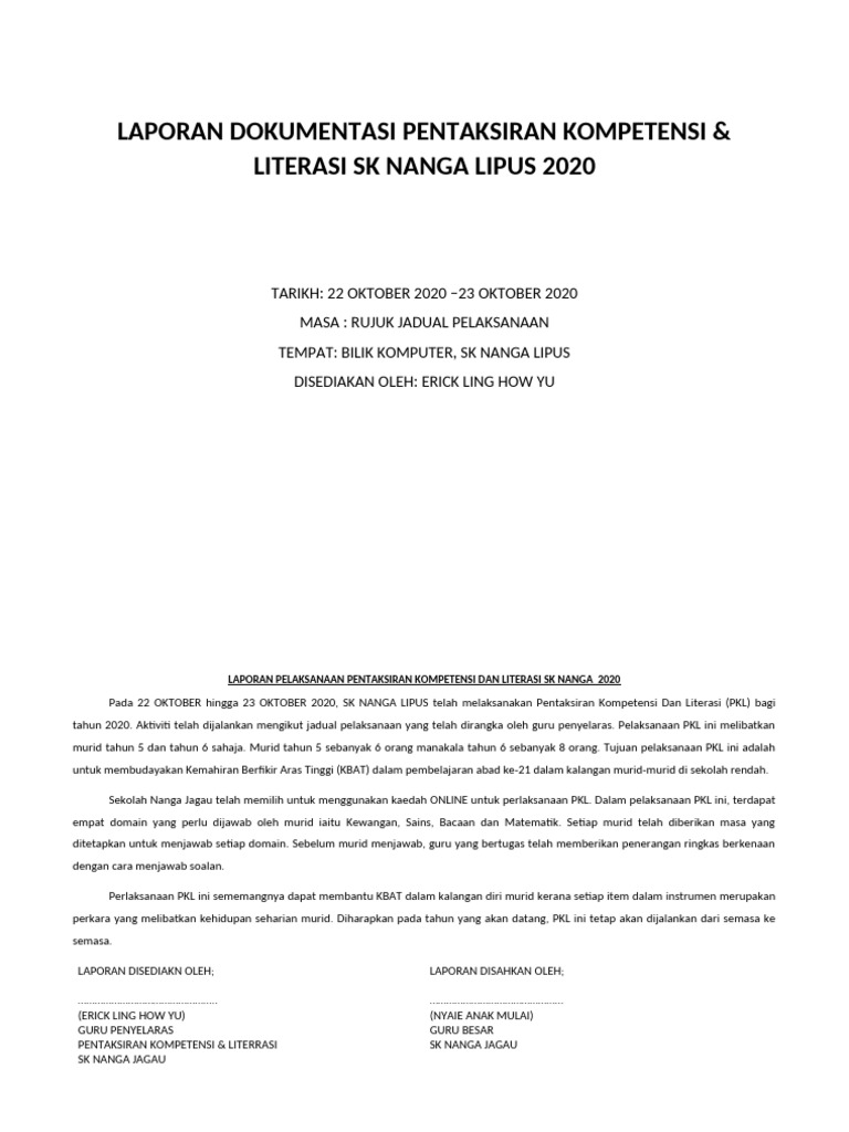 Laporan Dokumentasi Pentaksiran Kompetensi SK Nanga Lipus | PDF