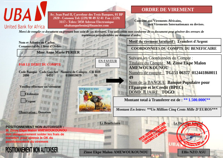 Ordre de Virement Monsieur Uba | PDF