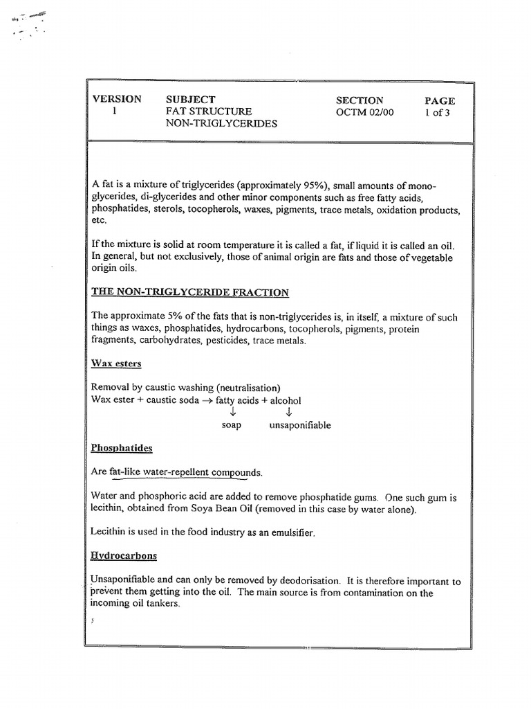 OCTM Fat Structure Non-Triglycerides, Triglycerides and Fatty Acid ...