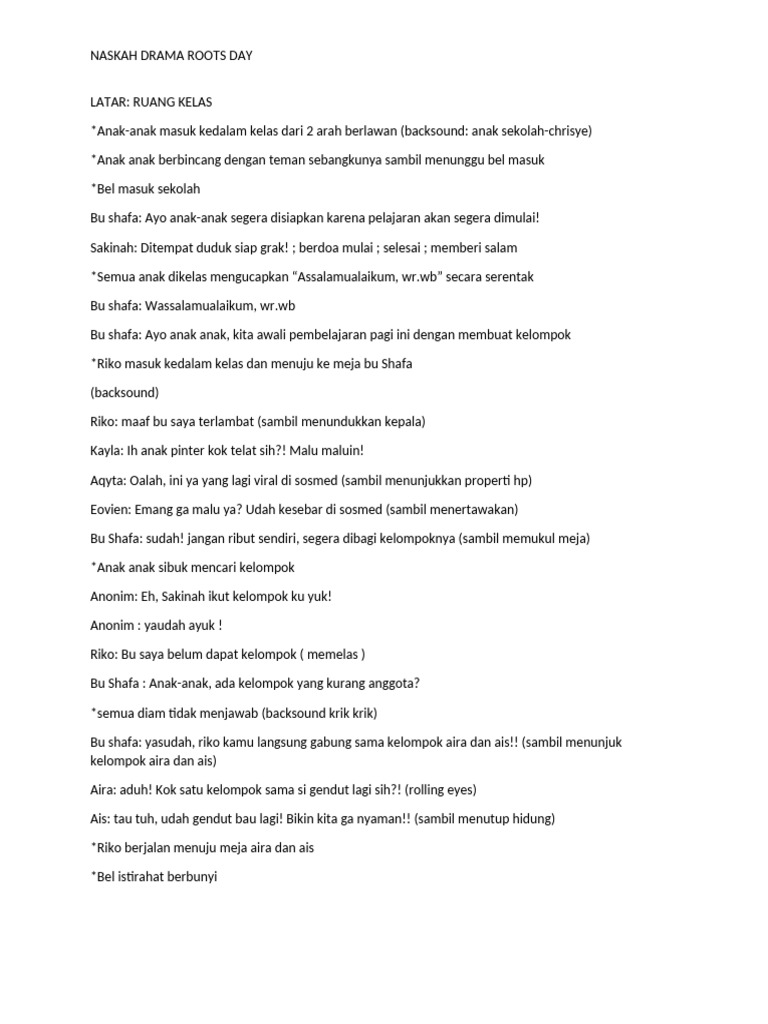 Script Drama Musikal Roots | PDF