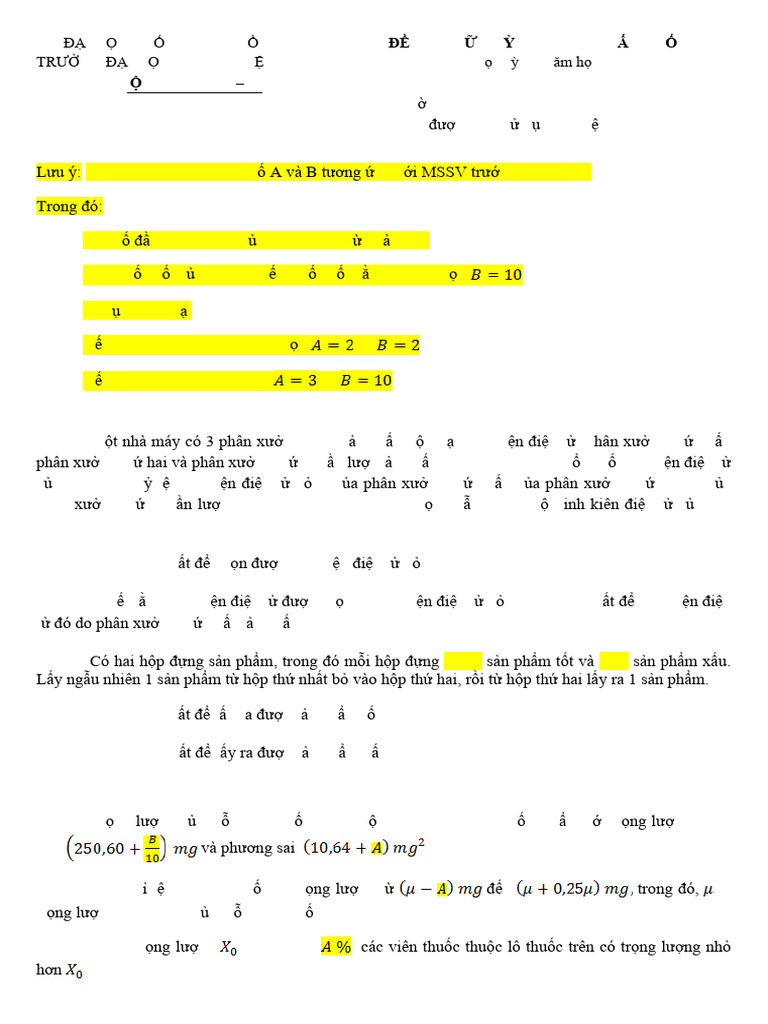 De Thi Giua Ky 3 Mon Xac Suat Thong Ke - Nam Hoc 2023-2024 - Lop MA005.O31 | PDF