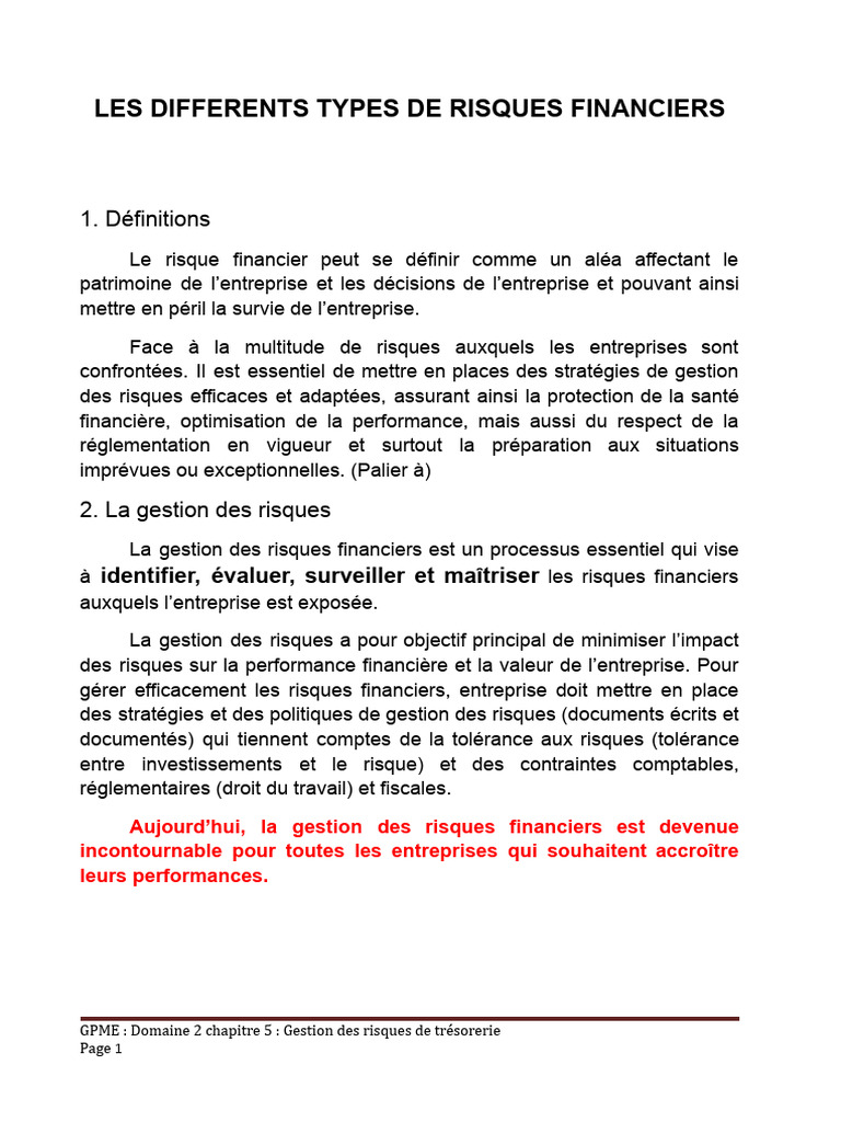 0 Les différents risques financiers étudiants | PDF