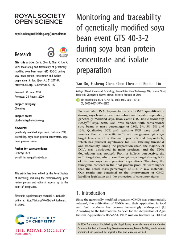 Monitoring and Traceability of Genetically Modified Soya Bean Event GTS 40-3-2 During Soya Bean ...