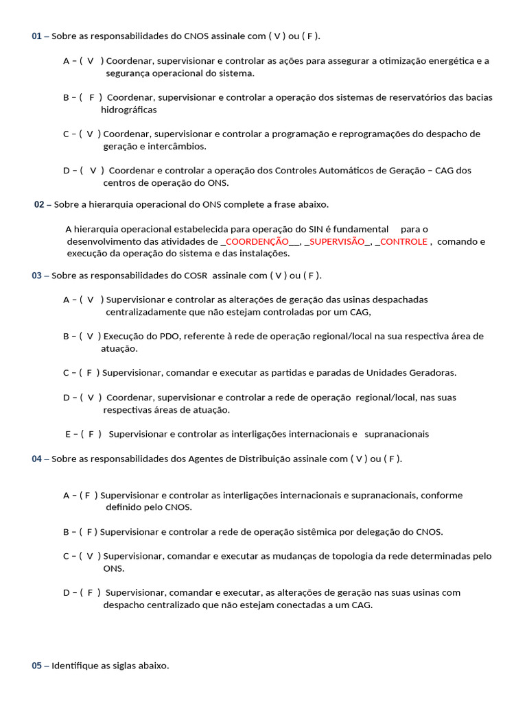 Prova - Modulo ONS | PDF