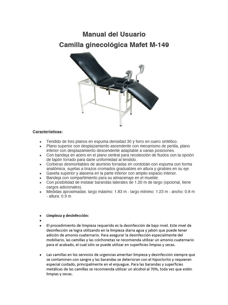 Manual - Camila Ginecologica Mafet M-149 | PDF
