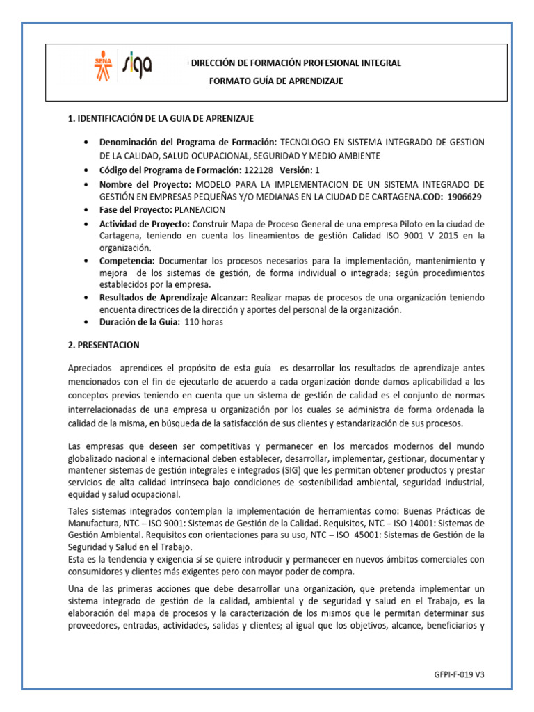 Gfpi-F-019-Guia de Aprendizaje - Planeacion - Realizar Mapas de Proceso | PDF | Calidad ...