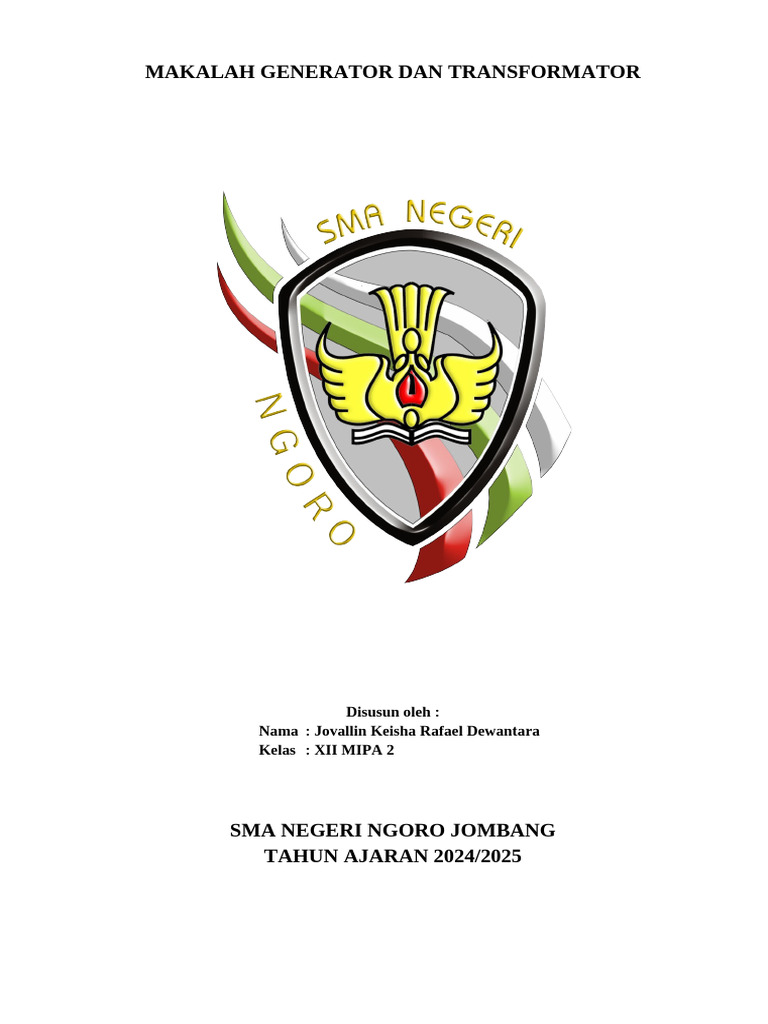 Makalah Fisika Generator Dan Transformator - SMA NEGERI NGORO | PDF | Teknologi & Rekayasa