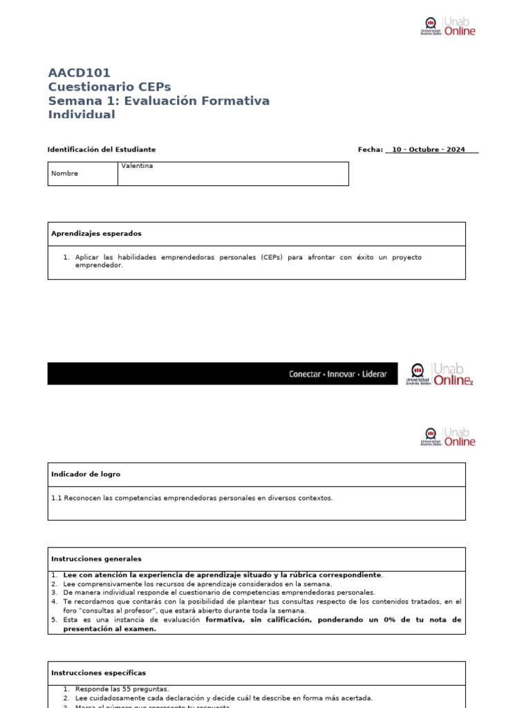 Acad700 - s1 Cuestionario CEPs | PDF | Self-Improvement