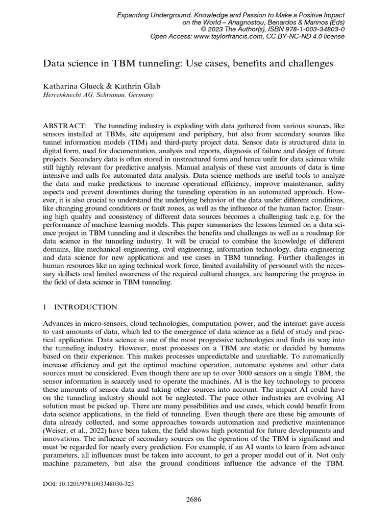 Data Science in TBM Tunneling Use Cases Benefits A | PDF