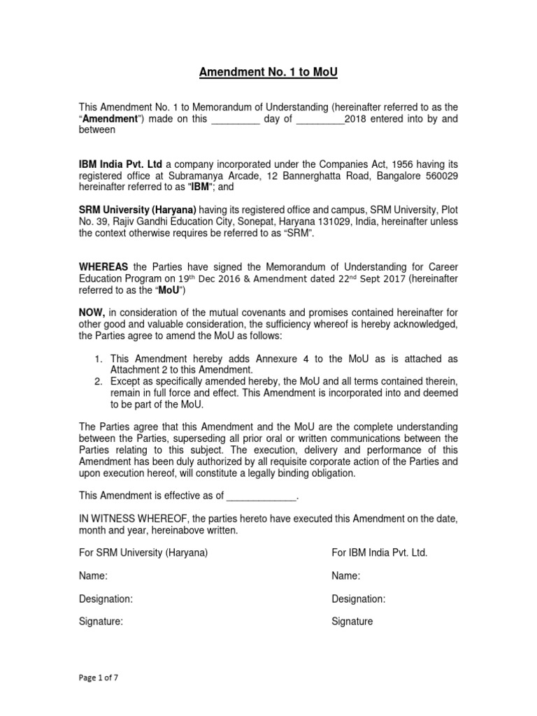 Amendment No. 1 To Mou | PDF