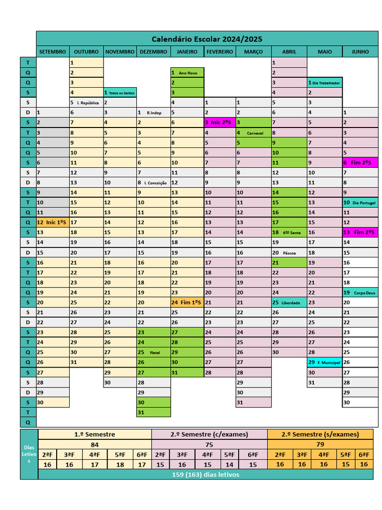 Calendário Escolar Ano Letivo 2024-2025 | PDF