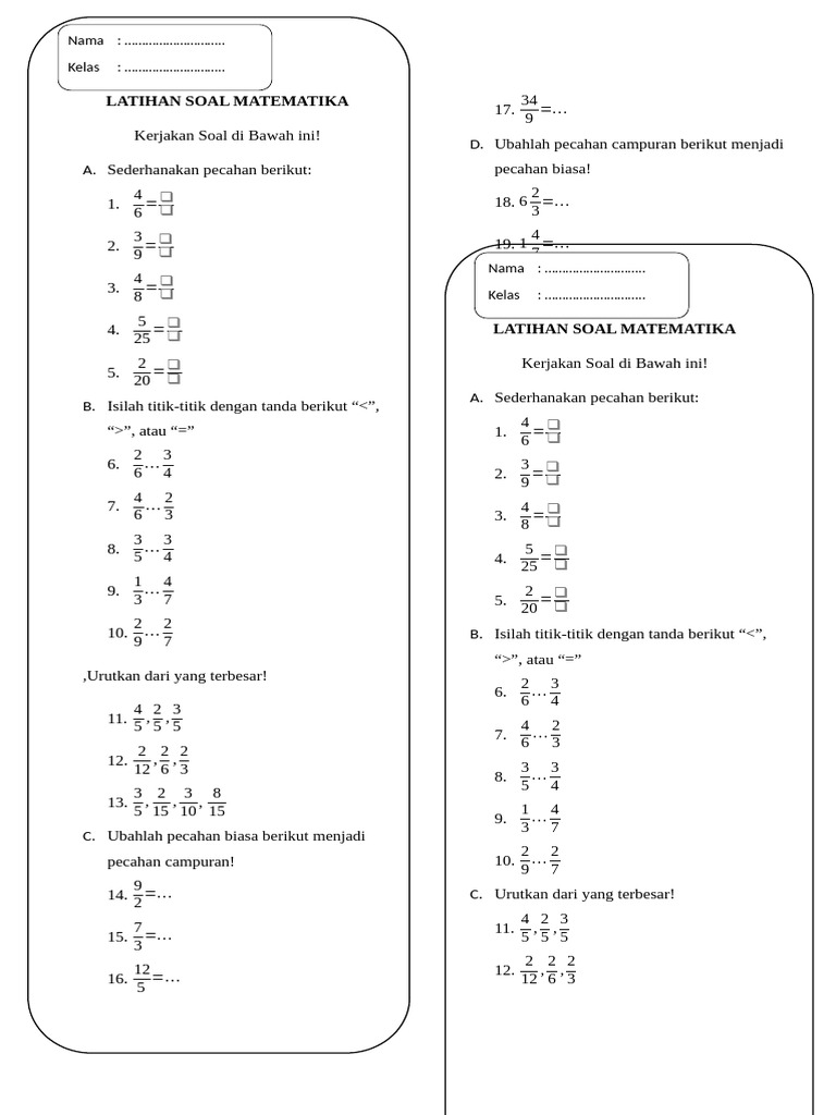 Latihan Soal Matematika KLS 5 | PDF