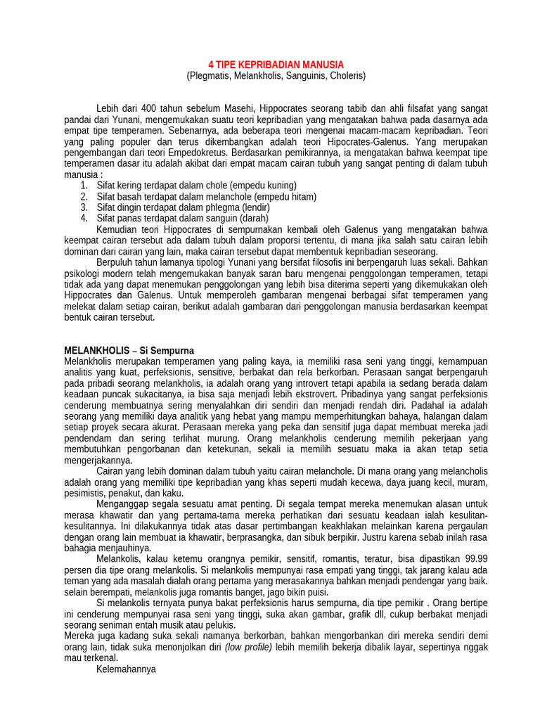 Tipe Kepribadian Manusia | PDF