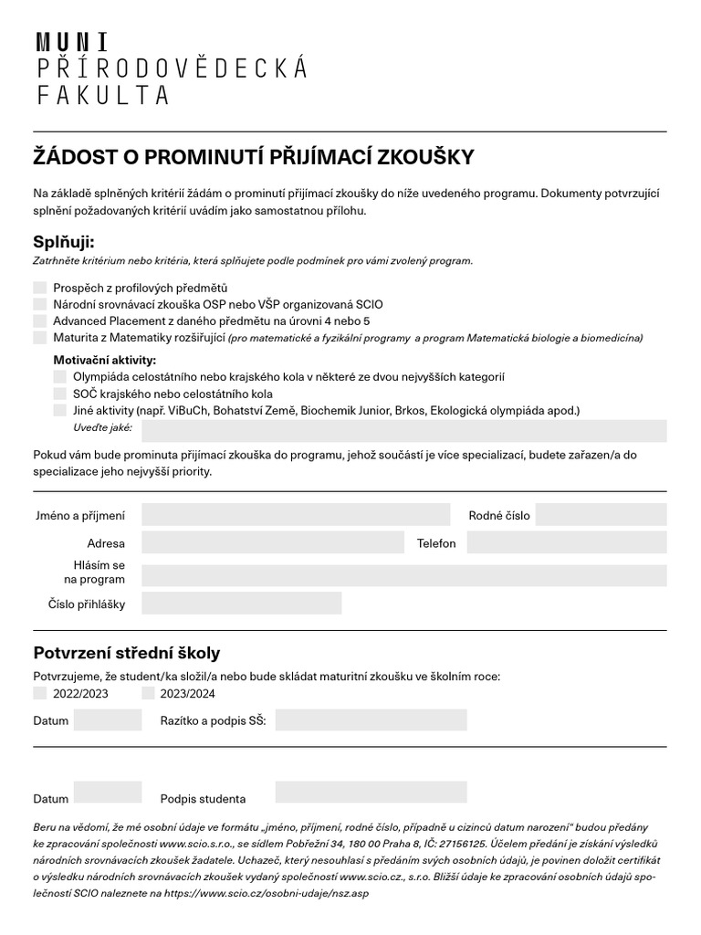 Zadost o Prominuti PZ BC | PDF