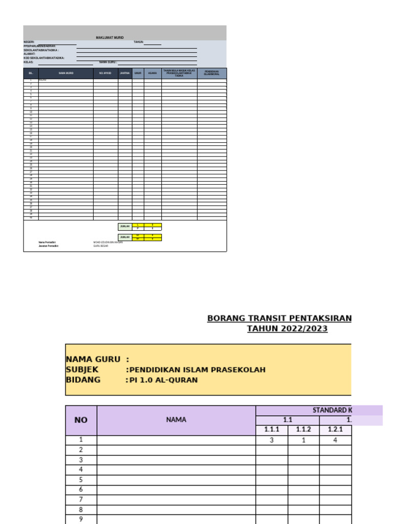 Rekod Transit PBD Prasekolah | PDF
