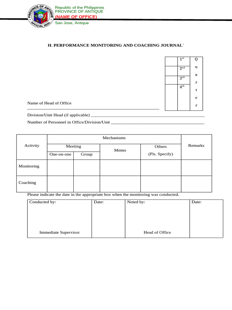 Performance Monitoring and Coaching Journal Form | PDF