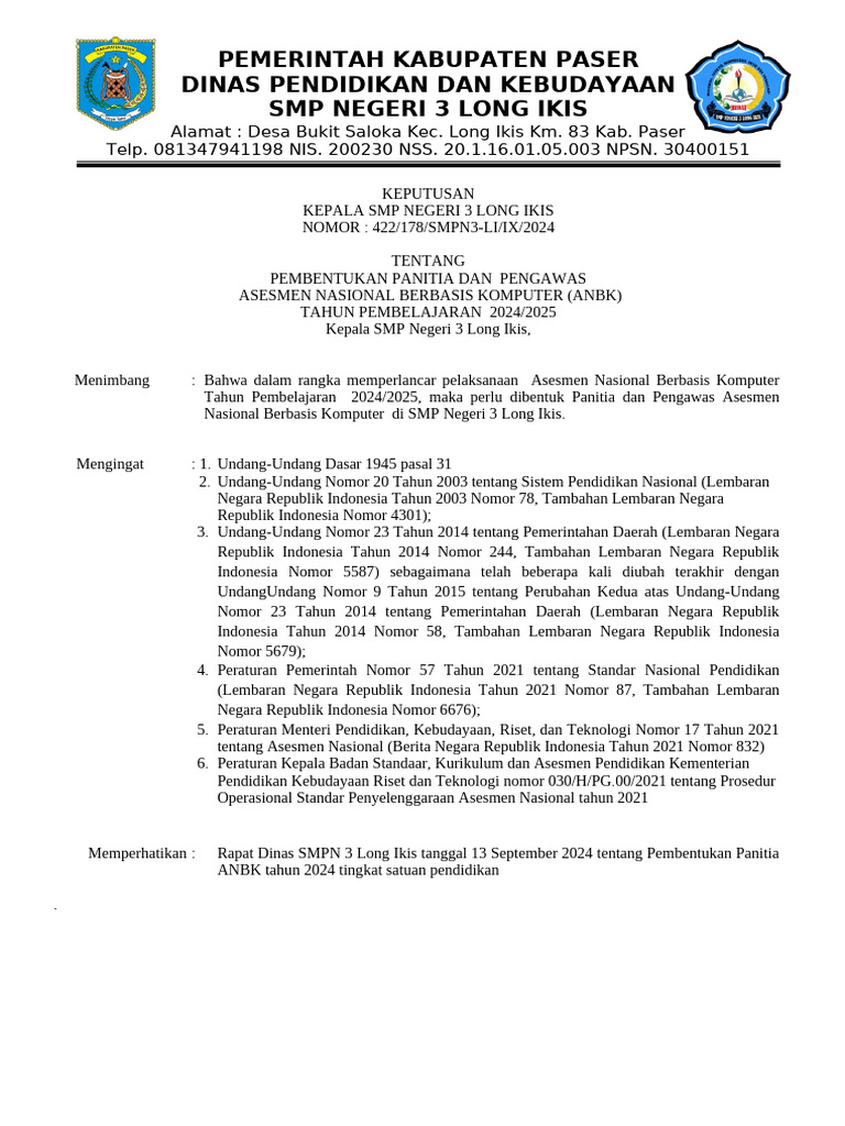 SK Panitia ANBK 2023 | PDF