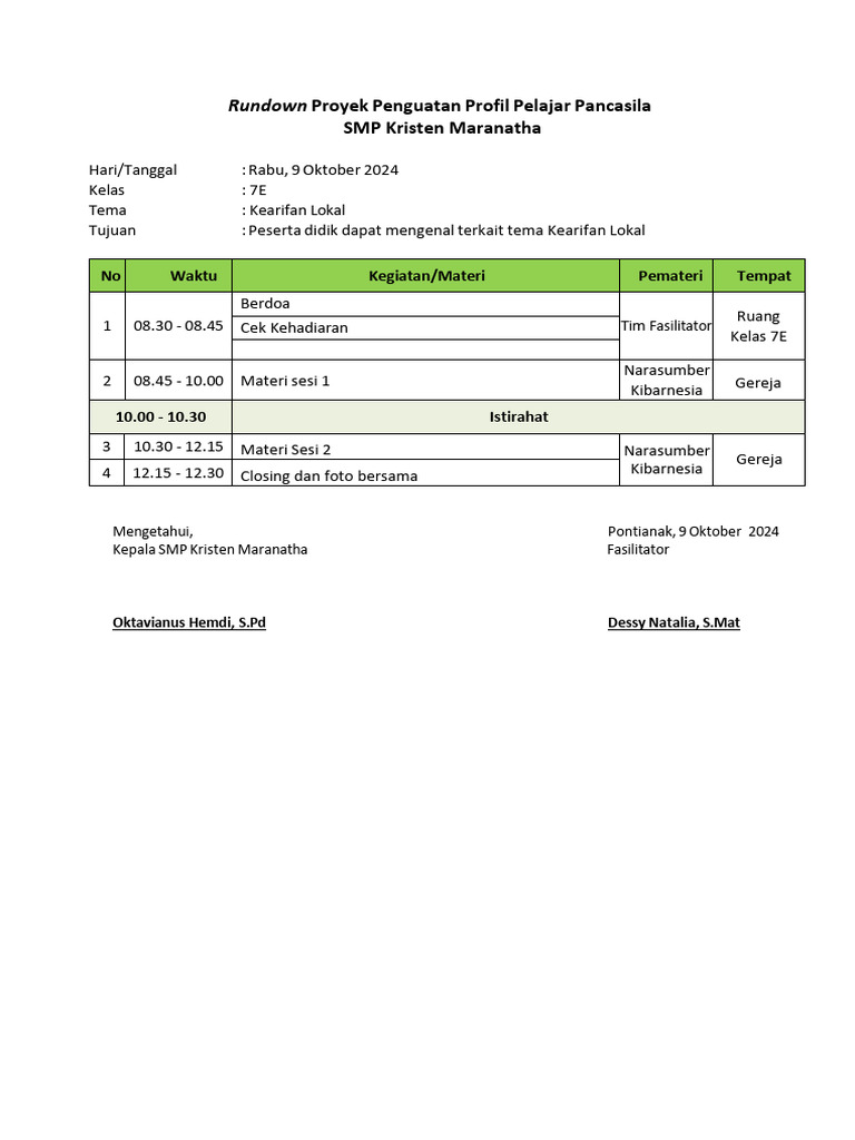 Rundown P5 7e, 25 September 2024 | PDF