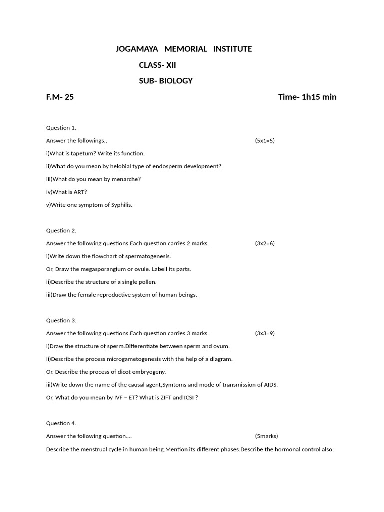 XII 2024 1st Class Test | PDF