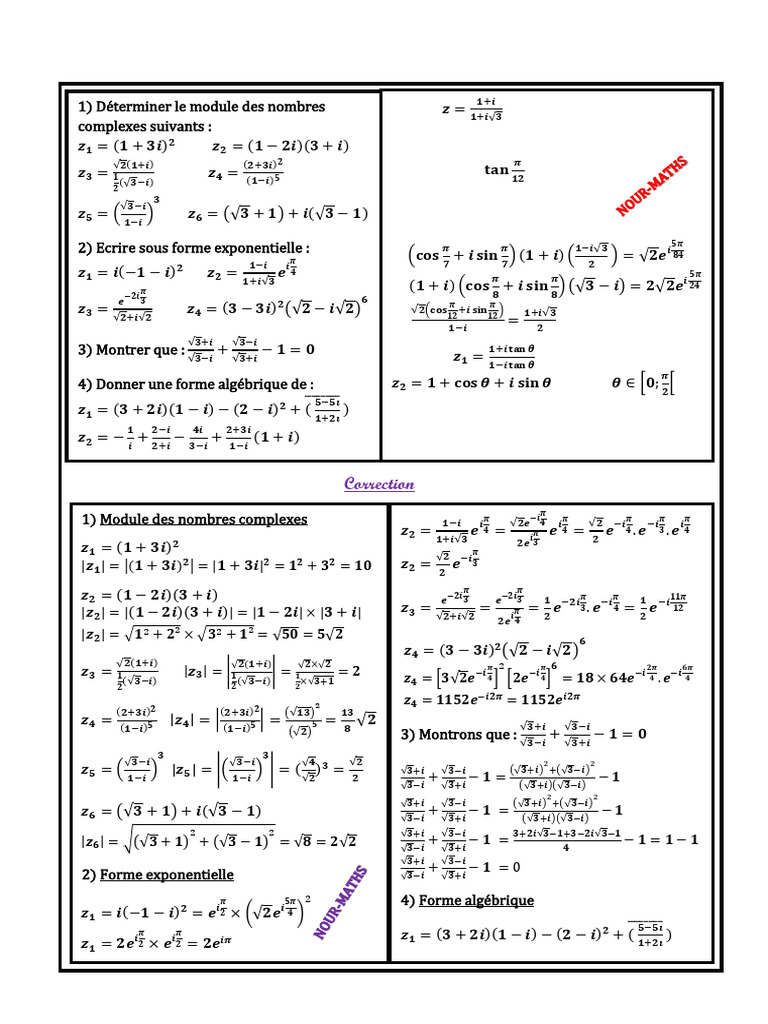 Nombres Complexes, Exercices Corriges | PDF