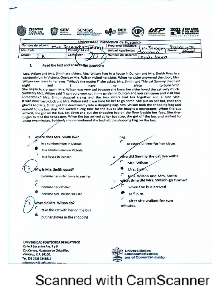 Examen de Inglés de Mia | PDF